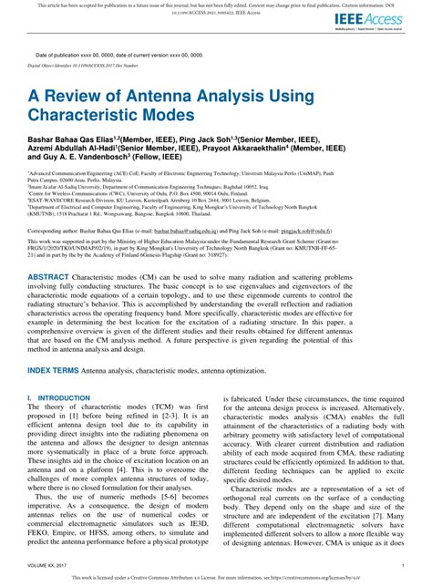Pdf A Review Of Antenna Analysis Using Characteristic Modes