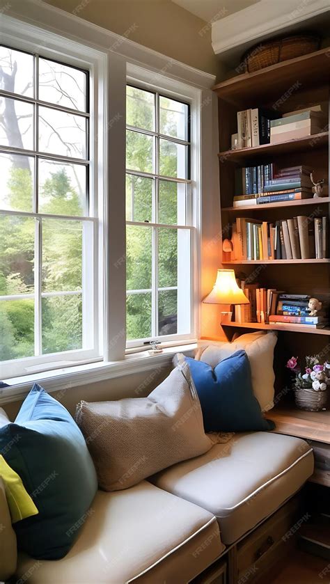 Cozy Reading Nook With A Window Seat And Builtin Bookshelves Premium Ai Generated Image