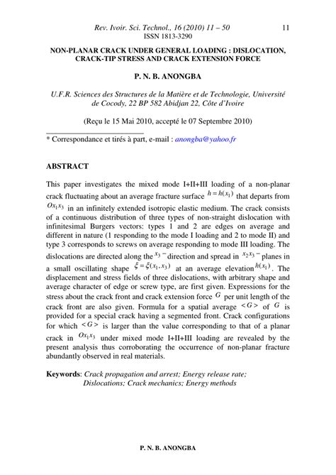 Pdf Non Planar Crack Under General Loading Dislocation Crack Tip Stress And Crack Extension