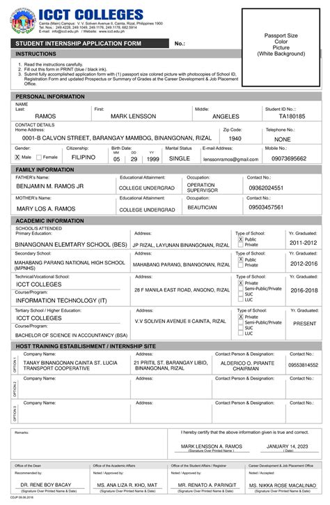 SIP Application FORM ICCT Accountancy Studocu