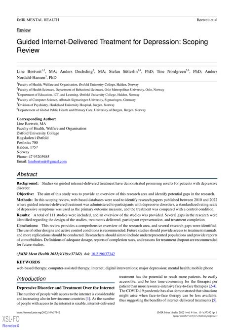 Pdf Guided Internet Delivered Treatment For Depression Scoping Review