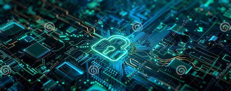 Cybersecurity Concept With A Glowing Lock Symbol On A Circuit Board