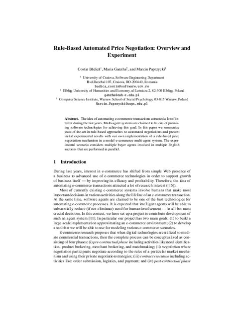 Pdf Rule Based Automated Price Negotiation Overview And Experiment