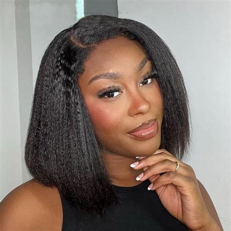 4c Kinky Edges Human Hair Short Bob Wigs Pre Plucked 150
