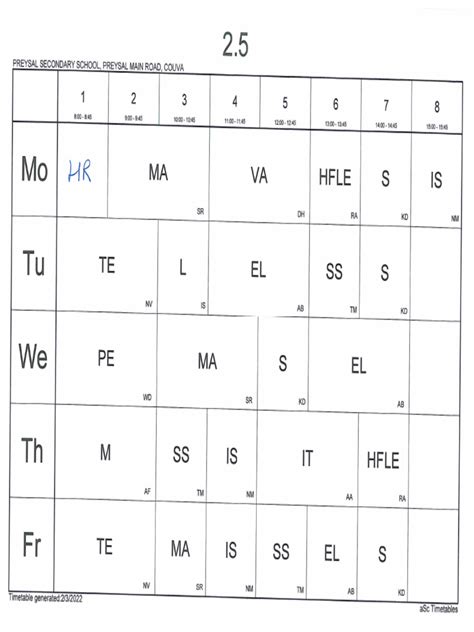 2 5 Time Table Pdf