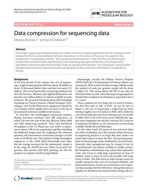 Pdf Data Compression For Sequencing Data