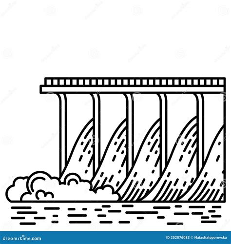 Hydroelectric Power Plant Logo Eco Green Energy Concept Vector Line Art Illustration Stock