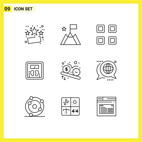 Group Of 9 Modern Outlines Set For Dollar Machine Grid Weight Diet Editable Vector Design