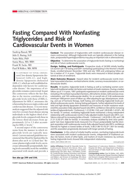 Pdf Fasting Compared With Nonfasting Triglycerides And Risk Of