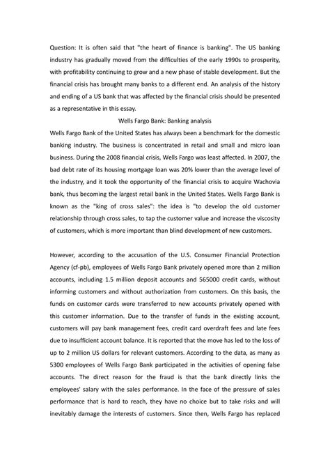 Wells Fargo Bank Banking Analysis Bsp2701 Global Economy Nus