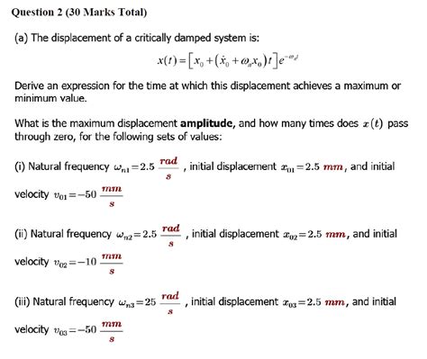 solved question 2 30 marks total a the displacement of a