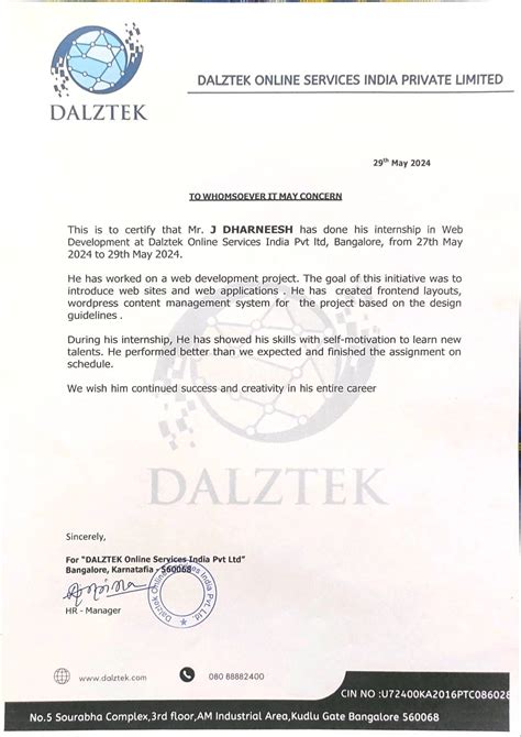 dharneesh j on linkedin intership dalztek happywellwishers