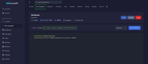 Palworld Server Settings - ExtraVM