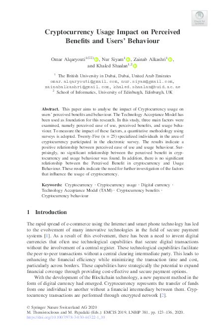 Pdf Cryptocurrency Usage Impact On Perceived Benefits And Users Behaviour