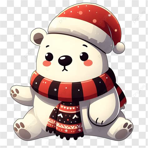 축제 크리스마스 모자를 쓴 귀여운 북극곰 산타는 눈으로 둘러싸인 북극을 타고 크리스마스 라이드 스카프나 모자 Png 일러스트 및 이미지 에 대한 무료 다운로드