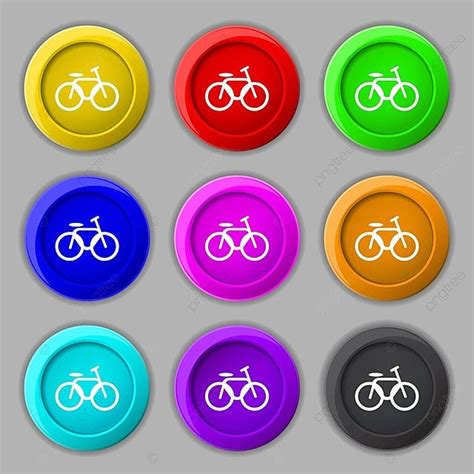 Round Colorful Buttons Featuring Bicycle And Bike Icons As Symbols In Vector Format Vector