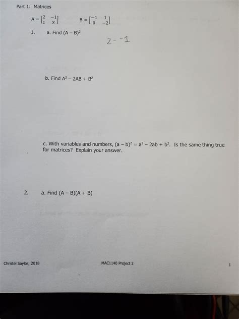 Solved Part 1 Matrices A 21−13 B −101−2 1 A Find