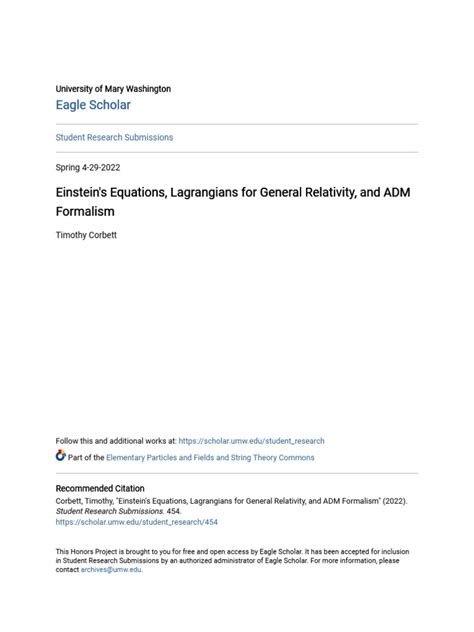 Einsteins Equations Lagrangians For General Relativity And Adm Pdf