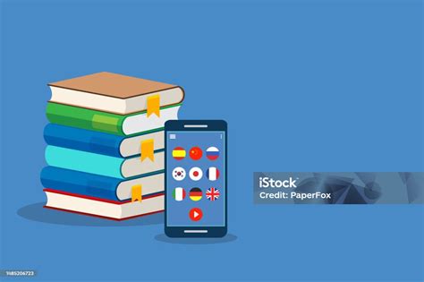 외국어 학습 코스 교육 응용 프로그램과 스마트 폰입니다 벡터 일러스트 레이 션 개인 지도 교사에 대한 스톡 벡터 아트 및 기타 이미지 개인 지도 교사 거리가 먼 공부