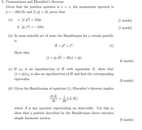 Solved 3 Commutators And Ehrenfests Theorem Given That
