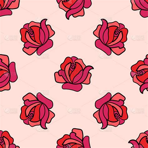 可爱的 卡通 四方连续纹样 绘画插图 乱画 背景 矢量 玫瑰 花