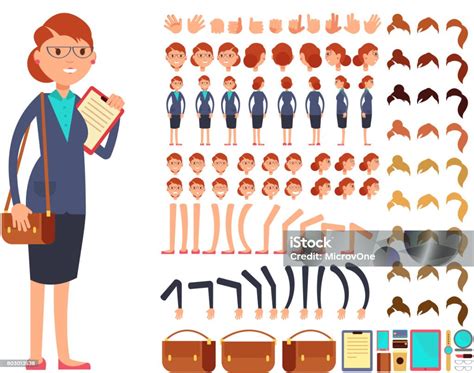 Kartun Pengusaha Datar Vektor Karakter Konstruktor Dengan Set Bagian Tubuh Dan Gerakan Tangan