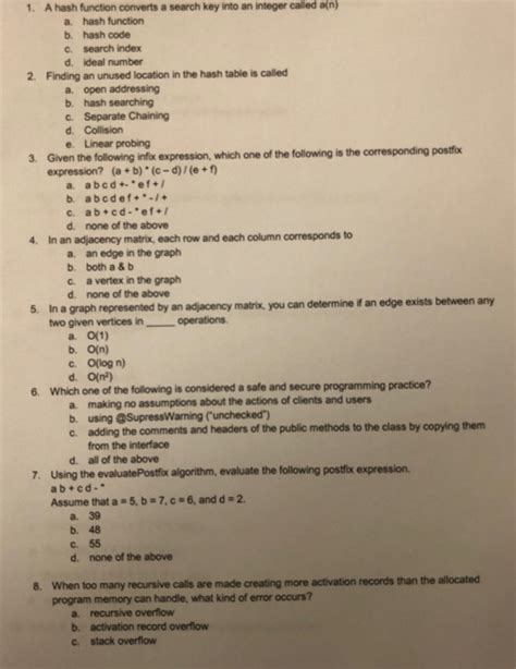 Solved 1 A Hash Function Converts A Search Key Into An