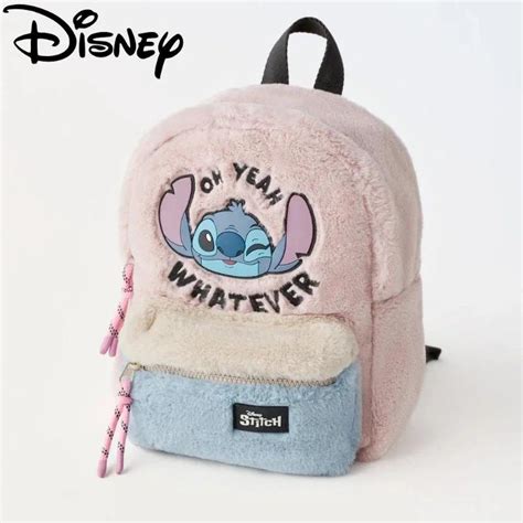 Disney Cartoon Stitch Plush Backpack Cute Anime Style School Bag
