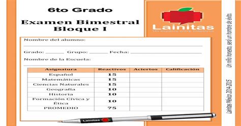 Examen Bimestral Bloque I To Sextoesyessextoesyeswp Content