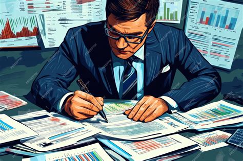 Businessman Analyzing Financial Reports In An Office Filled With Charts