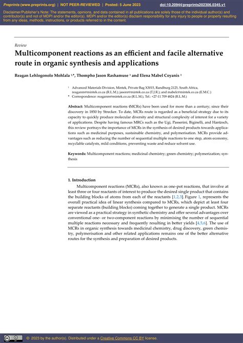 Pdf Multicomponent Reactions As An Efficient And Facile Alternative Route In Organic Synthesis
