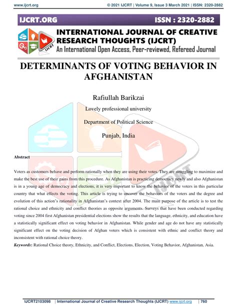 Pdf Determinants Of Voting Behavior In Afghanistan