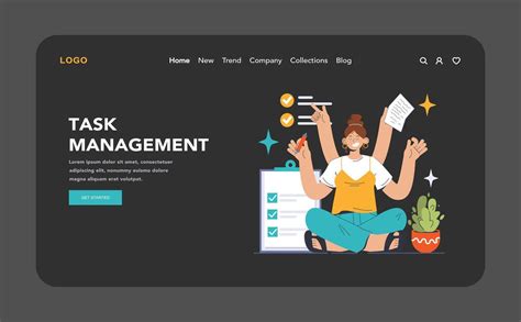 Task Management Dark Or Night Mode Web Landing Businesswoman 45374460 Vector Art At Vecteezy