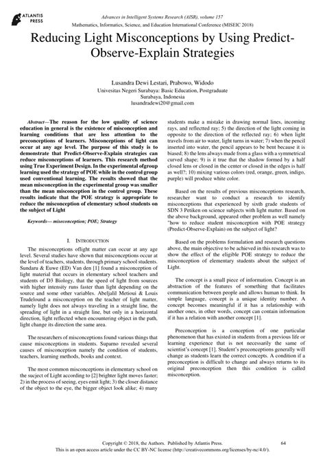 Pdf Reducing Light Misconceptions By Using Predict Observe Explain Strategies