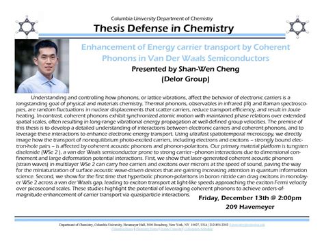 Thesis Defense In Chemistry Presented By Shan Wen Cheng Chemistry