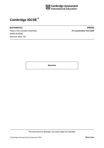 Igcse Completely Solved Mathematics Specimen Paper For The Examination From 2025 Code 0580