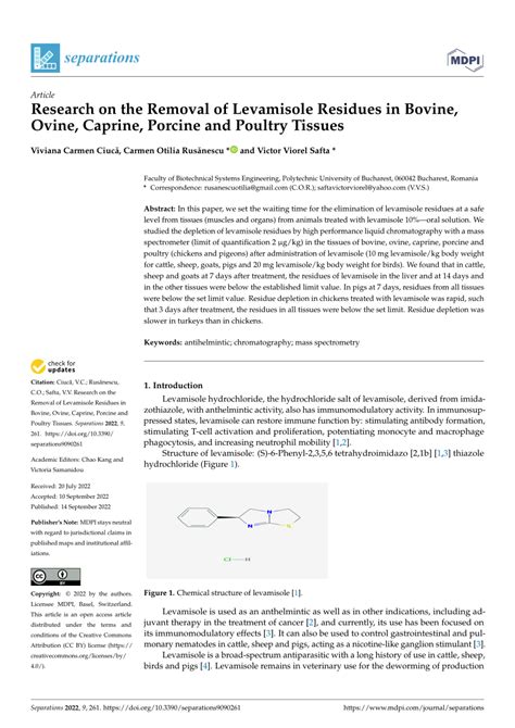 Pdf Research On The Removal Of Levamisole Residues In Bovine Ovine Caprine Porcine And