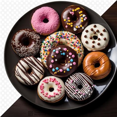 Premium Psd Various Flavored And Multicolored Donuts On A White Plate With Many Mini Donuts