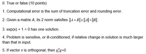 Solved II. True or false (10 points) 1. Computational error | Chegg.com