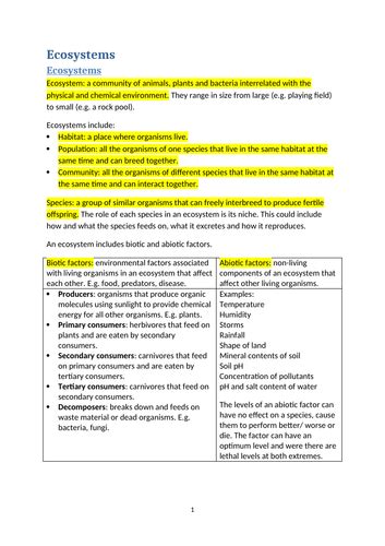 Ocr A Level Biology Ecosystems Revision Notes Teaching Resources