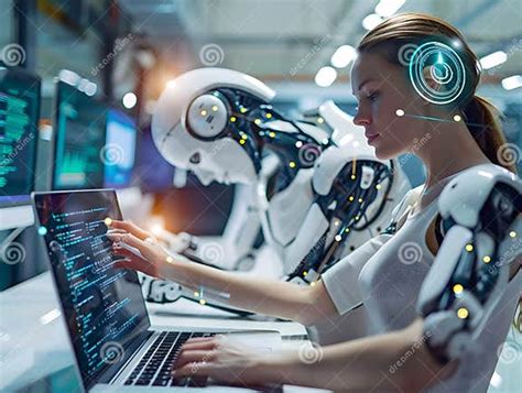 Human Ai Synergy Programmers And Ai Engineers Collaborate On The Future Of Code Stock