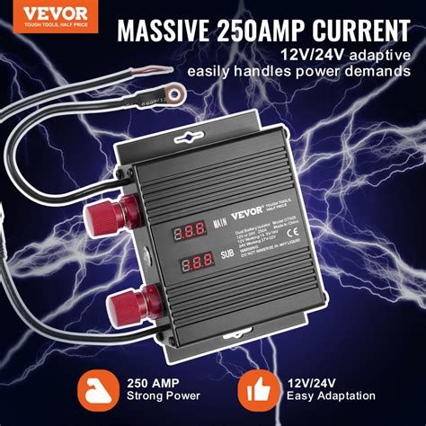 Vevor 250 Amp Dual Battery Smart Isolator 12v 24v Universal Vsr Voltage Sensitive Relay