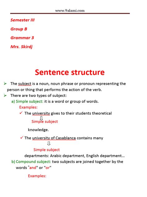 Grammar Iii Sentence Structure Pdf Verb Subject Grammar