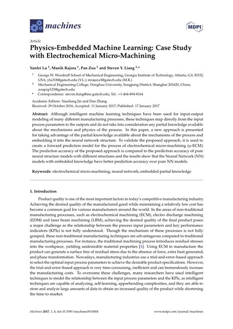 PDF Physics Embedded Machine Learning Case Study With Electrochemical Micro Machining