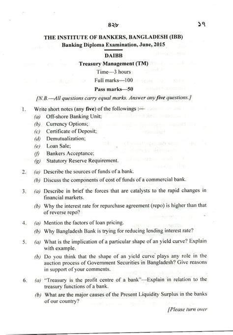 Treasury Management Question Banking Diploma Education