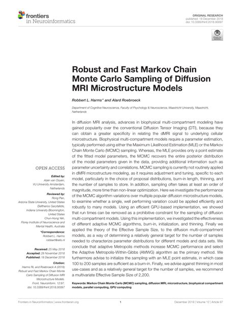 Pdf Robust And Fast Markov Chain Monte Carlo Sampling Of Diffusion Mri Microstructure Models