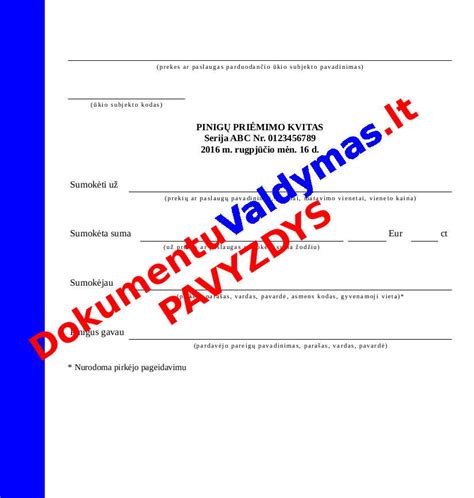 Pinigų Priėmimo Kvitas Word Doc Pdf šablonai