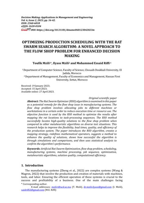 Pdf Optimizing Production Scheduling With The Rat Swarm Search