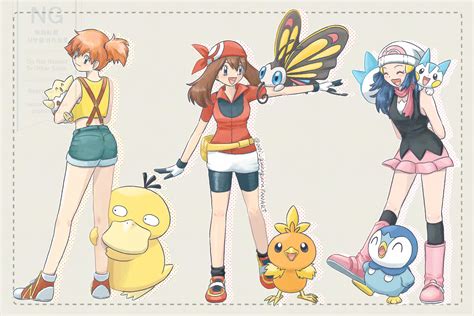 Dawn May Misty Piplup Torchic And 4 More Pokemon And 4 More Drawn By Omochi Aoi Guruguru