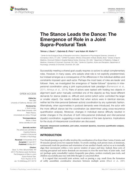 Pdf The Stance Leads The Dance The Emergence Of Role In A Joint